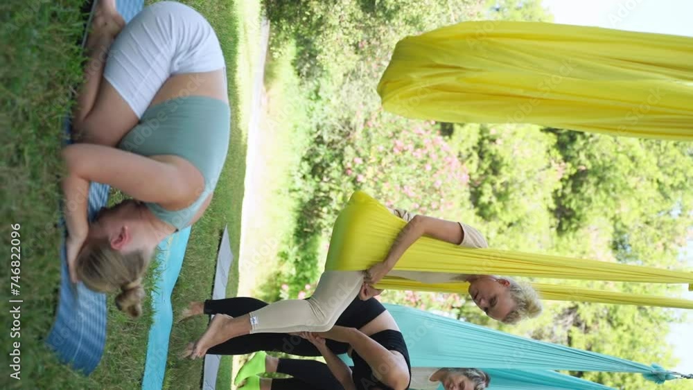 Benefits of yoga and stretching for women aged 30-40. Females sport ...