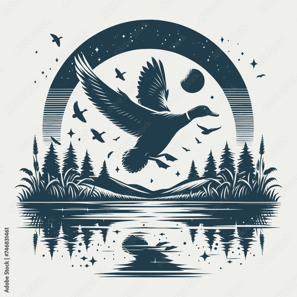 Mallard Duck hunting vector Bundle file ,Black and white Flying Ducks ...