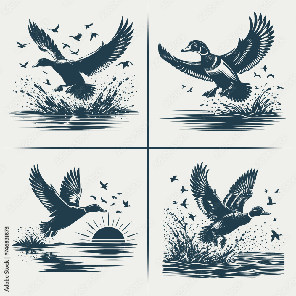 Vetor de Mallard Duck hunting vector Bundle file ,Black and white ...