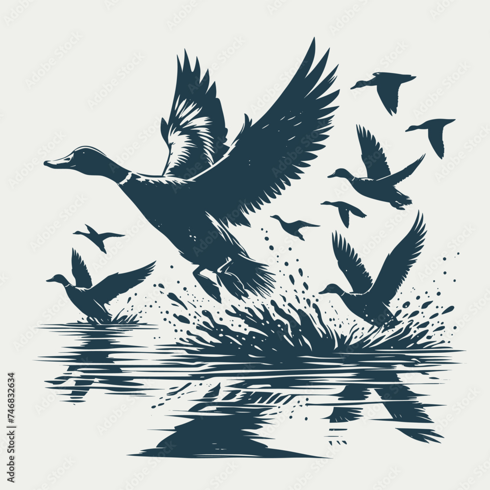 Mallard Duck hunting vector Bundle file ,Black and white Flying Ducks ...