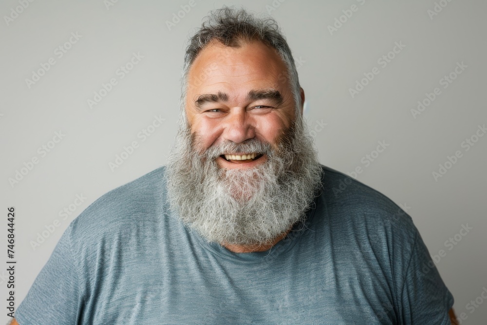 Full body photograph of an overweight middle aged man with a beard ...