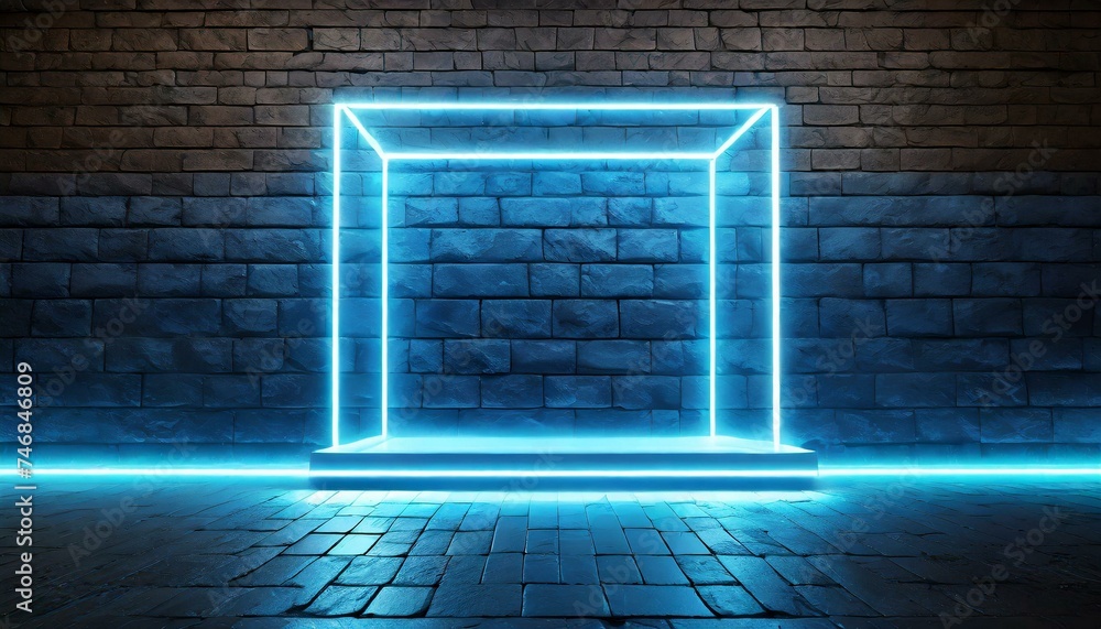 Neon blue text box with bricks background HD 4K, high quality electric ...