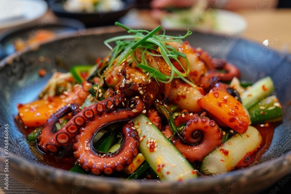 Korean stir fried webfoot octopus with vegetables jukkumi bokkeum Stock ...