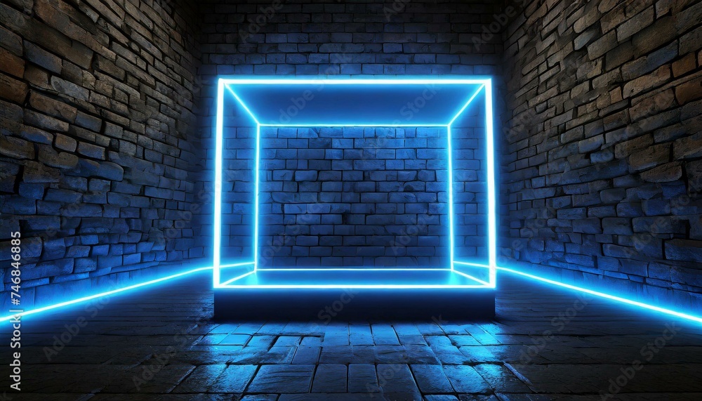 Neon blue text box with bricks background HD 4K, high quality electric ...
