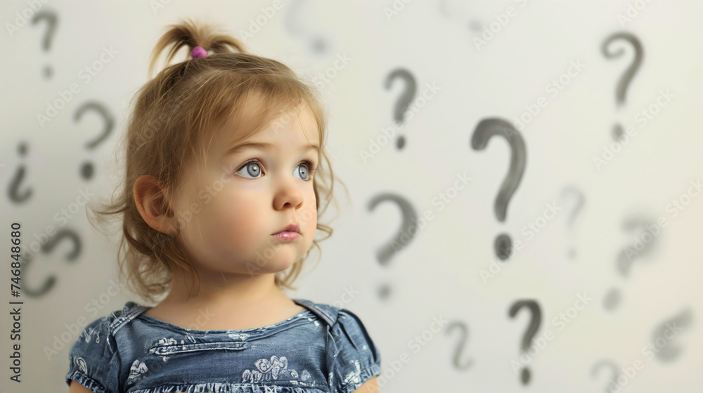 Cute little toddler girl with curious and thoughtful face expression ...