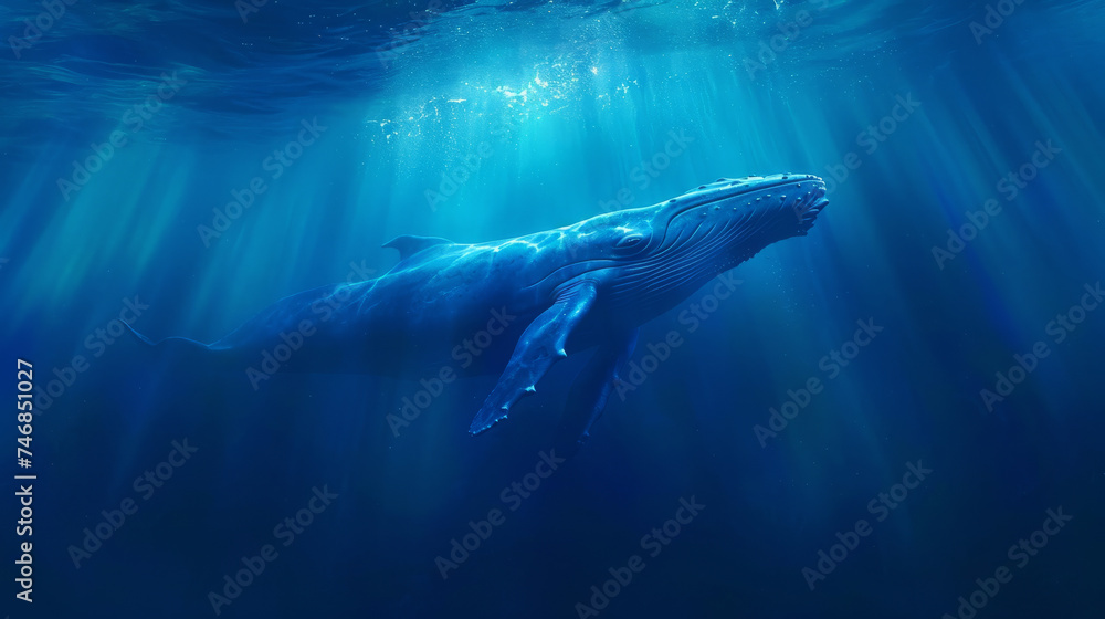 Craft a visual narrative set in a cinematically styled deep blue sea ...