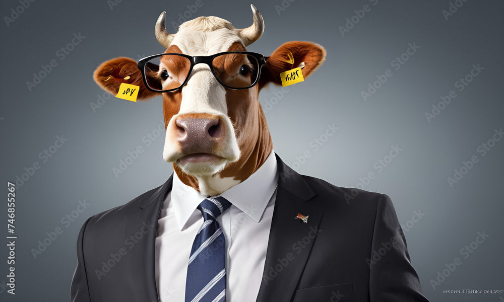 Cow business portrait dressed as a manager or ceo in a formal office ...