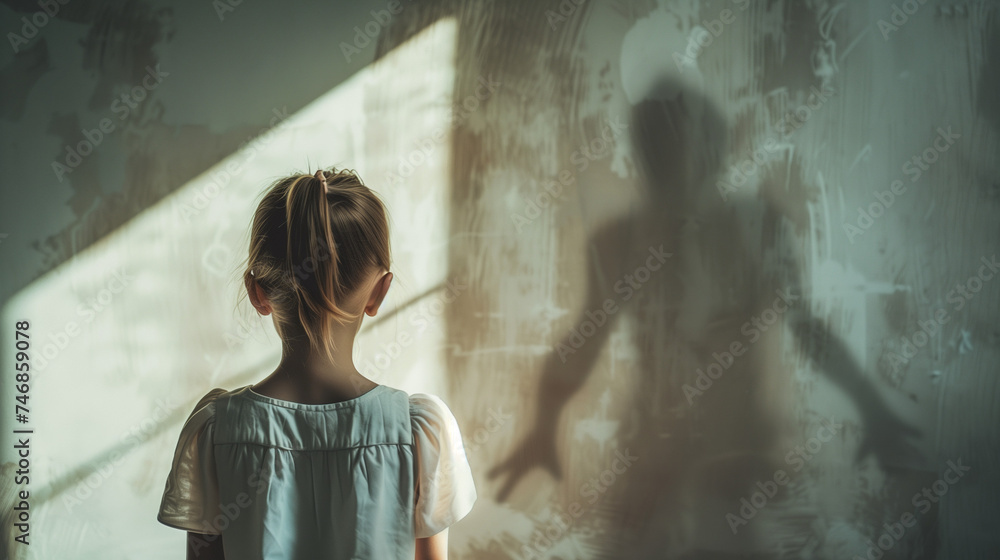 Courageous Little Girl Facing Scary Shadow and Monster for Healing and ...
