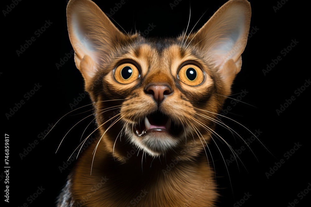 Adorable Abyssinian Cat With Big Expressive Eyes Looking Up in Surprise ...