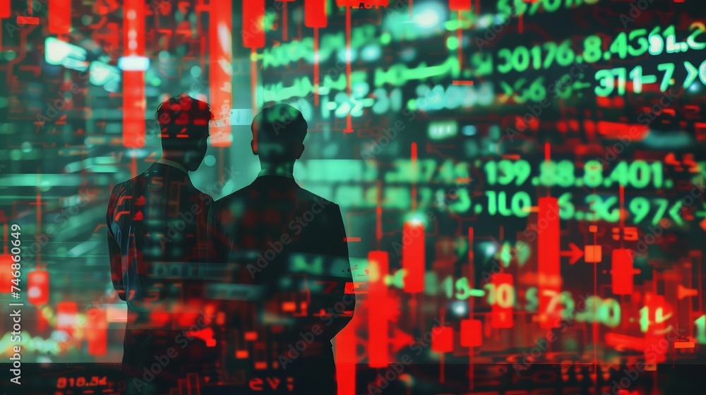 Two professional traides looking on technical price graph and indicator ...