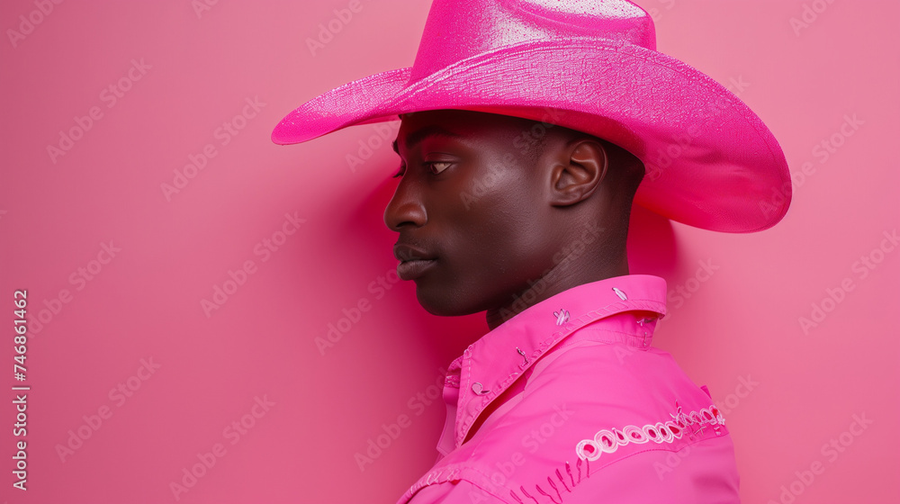 Foto de A striking fashion photograph of a black man donning a pink ...