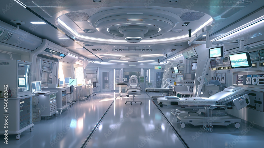 Modern Hospital Set with State-of-the-Art Equipment, Operating Rooms, and Patient Rooms. Concept ...
