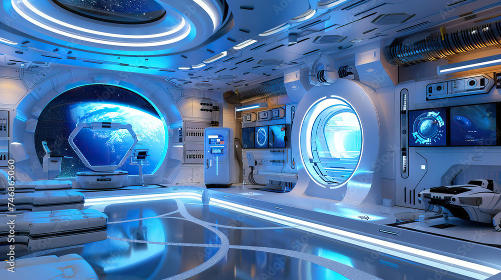 Sci-Fi Space Station Set with Futuristic Technology, Zero Gravity Rooms ...