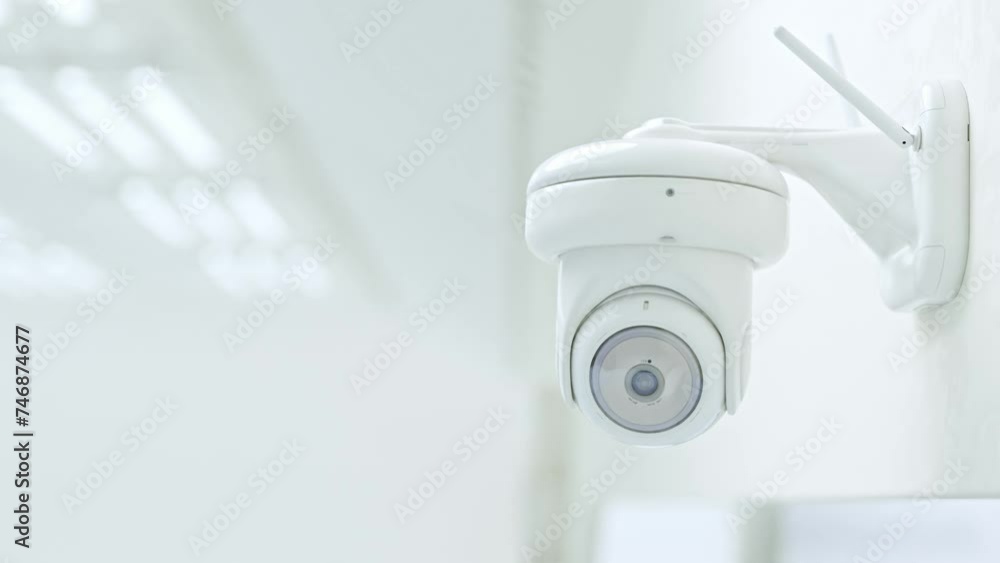 Cctv Security Camera Installed in white room or laboratory. Scan the ...