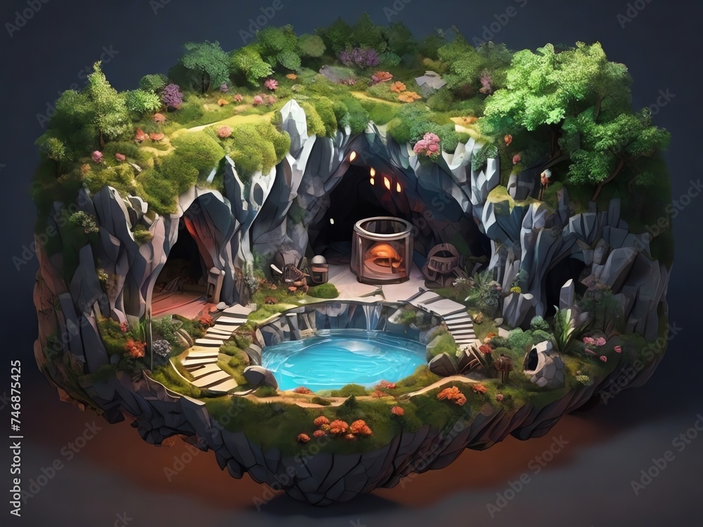 Generative AI. Isometric Cave in a Forest Like a Fantasy World Stock ...