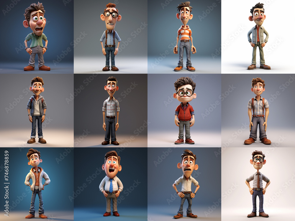 Animated Cartoon Adult Male Characters in Various Poses Expressions and ...