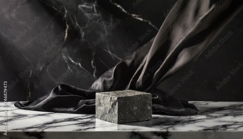Luxury product placement scene background with stone cube podium on ...
