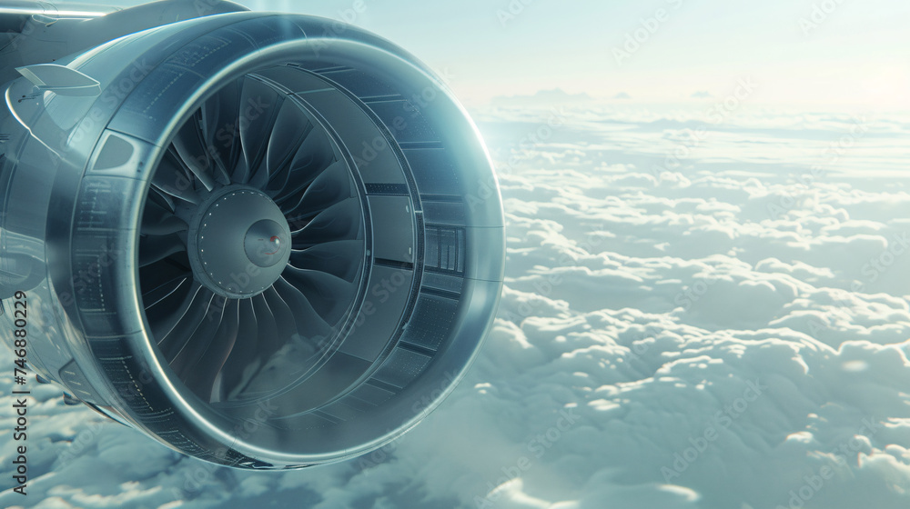 A close up of a jet engine running on biofuel with a clear pollution ...