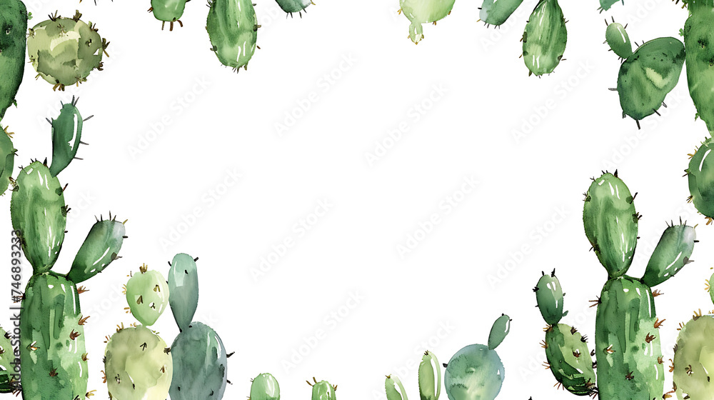 Watercolor cacti border design isolated on a white background ...