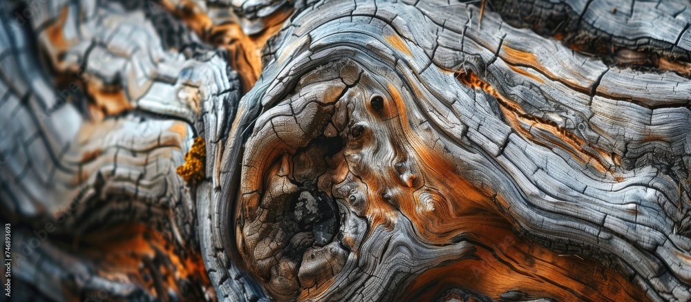 This close up view showcases the intricate details of a tree trunk ...
