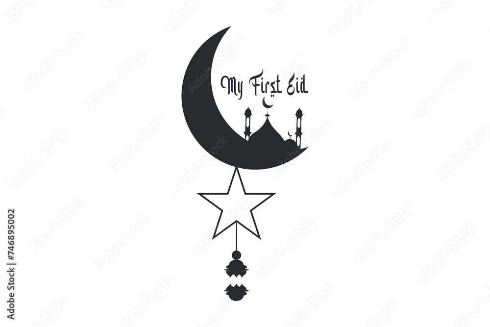Vecteur Stock Eid Al Fitr Typography Design, Eid Day, My First Eid, Eid ...