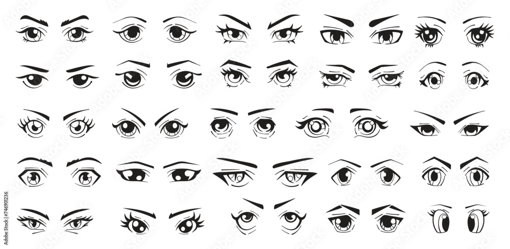 Set of hand drawn japanese style of eye with different emotions. Stock ...