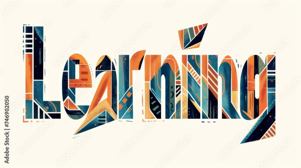 The word Learning isolated on white background made in Art Deco ...