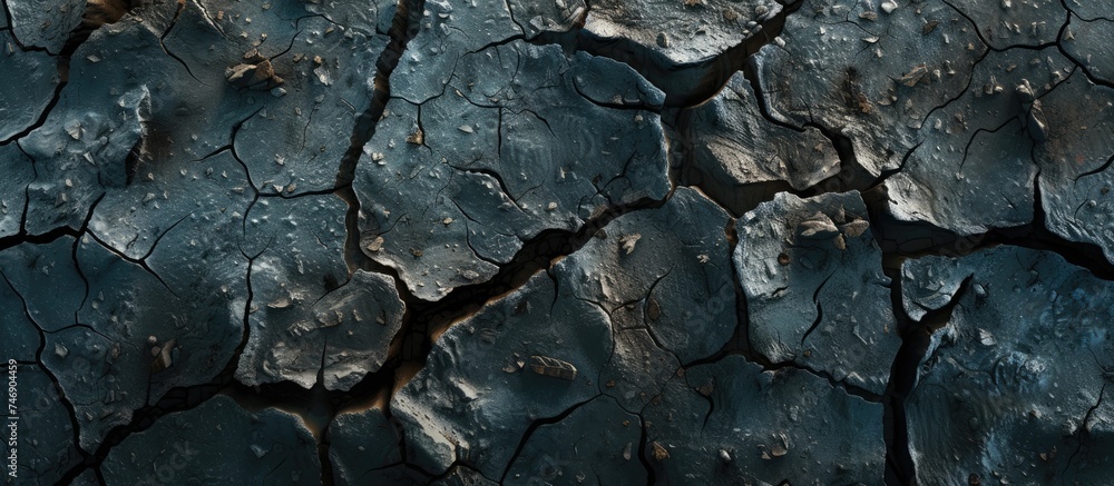 This black and white image captures the stark beauty of a cracked ...