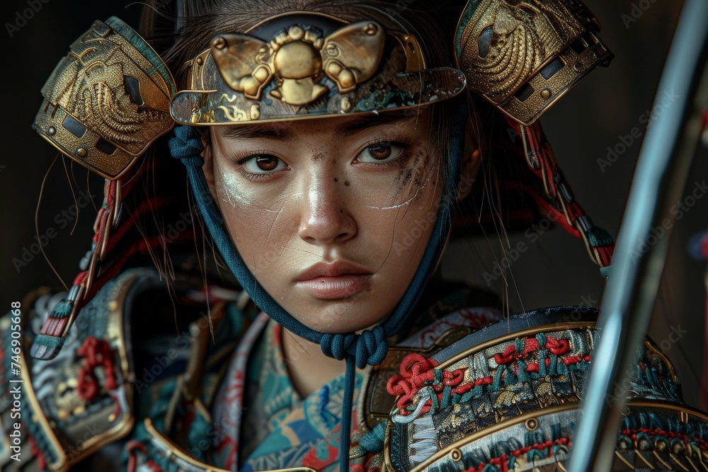 Foto de Japanese elegance as a beauty dons the regal attire of a ...