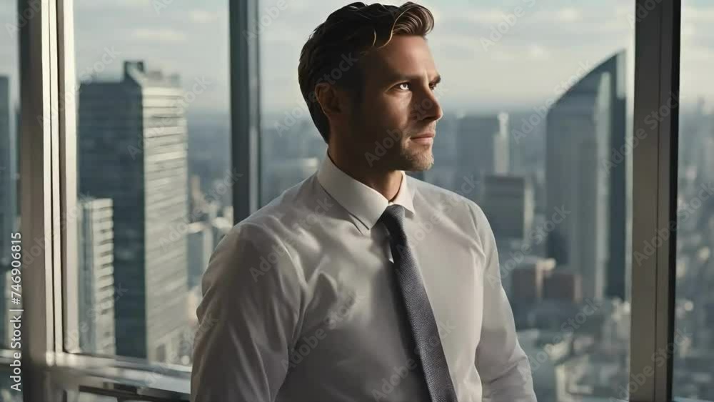 A business man standing with cityscape background, business man in his ...