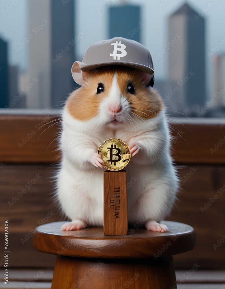 This hamster becomes a tiny financier, gripping a Bitcoin while ...