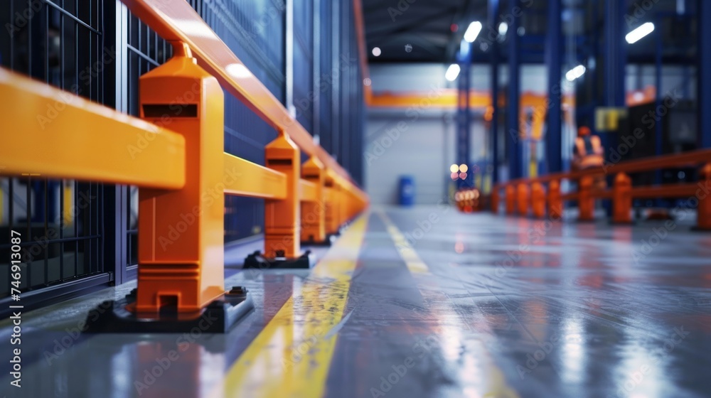Warehouse Safety Barriers and Guardrails. Safety barriers and orange ...