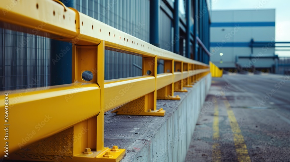 Exterior Industrial Safety Barrier System. Yellow safety barrier system ...