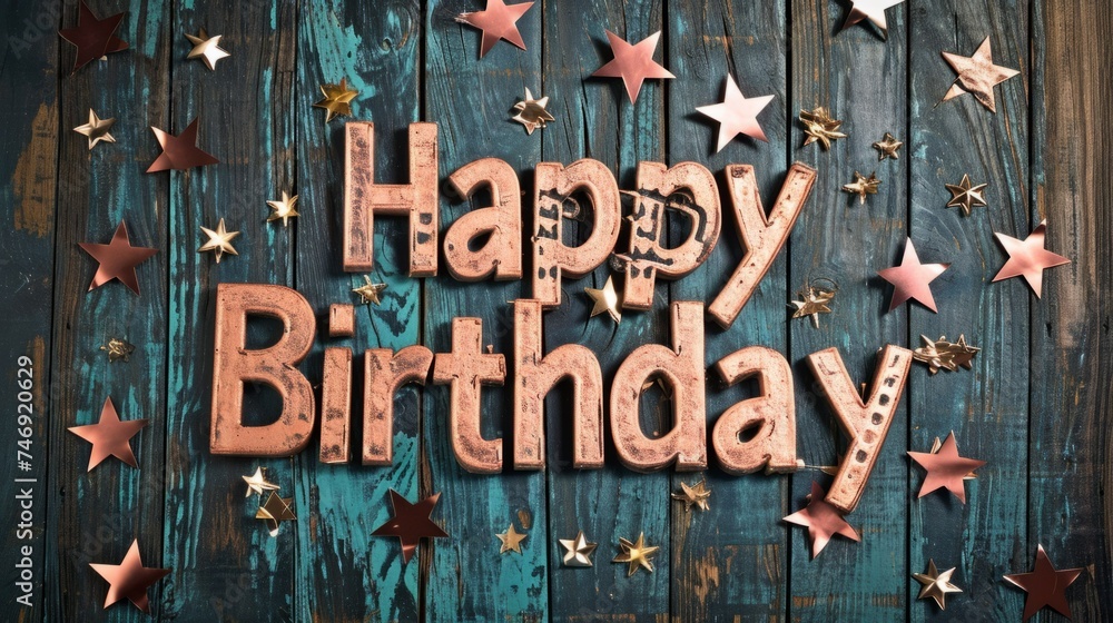 Copper Happy Birthday concept creative horizontal art poster ...