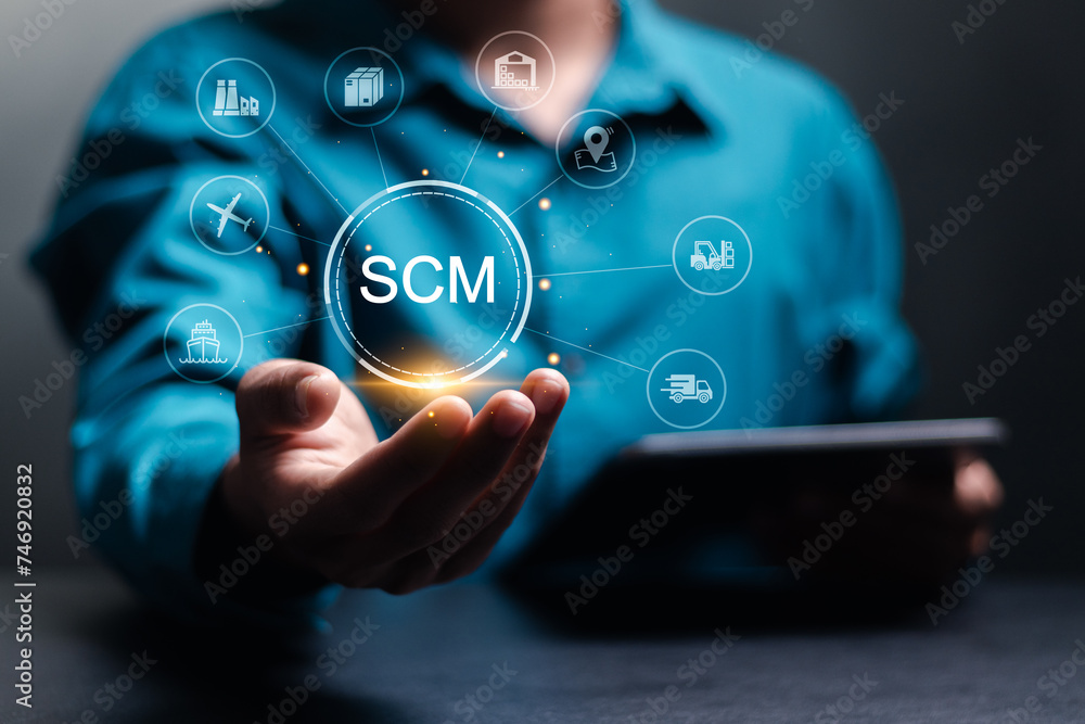 SCM, supply chain management concept. Logistic and transport ...