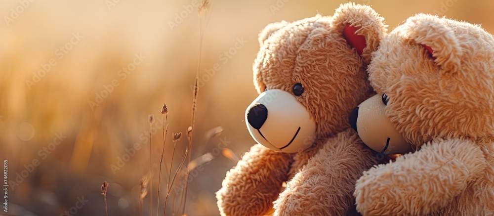 Two teddy bears sit side by side, showcasing a heartwarming moment of ...