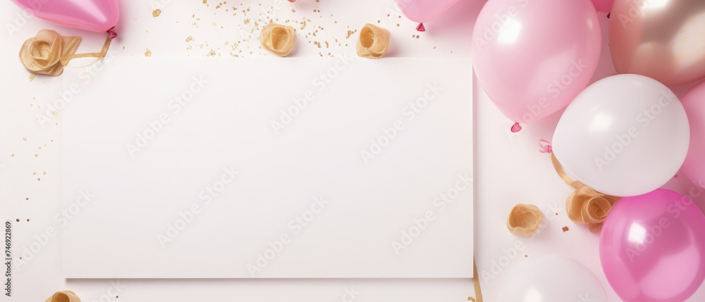 Blank white plain birthday invitation card mockup with birthday ...