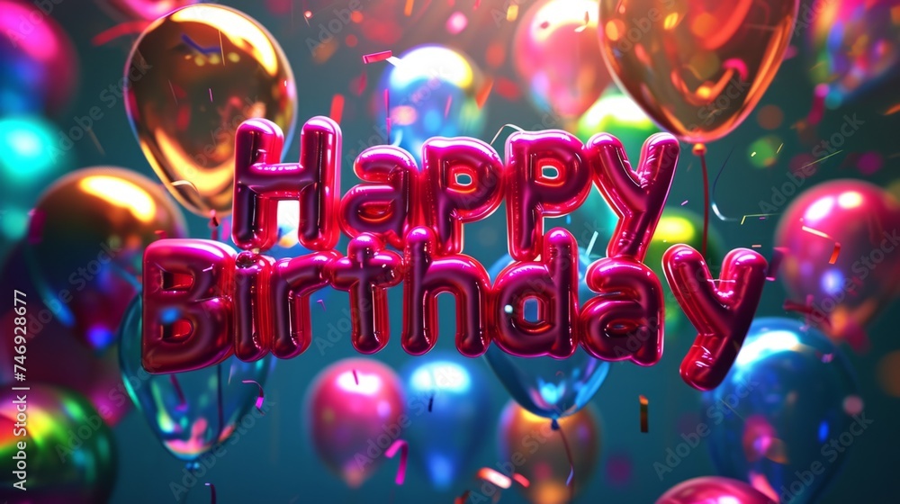 Shiny Surface Happy Birthday concept creative horizontal art poster ...