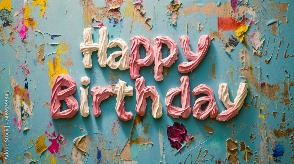 Stucco Veneziano Happy Birthday concept creative horizontal art poster ...