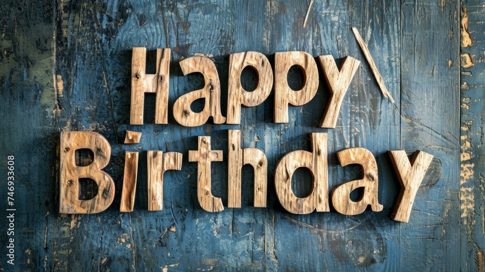 Wooden Shou Sugi Ban Happy Birthday concept creative horizontal art ...