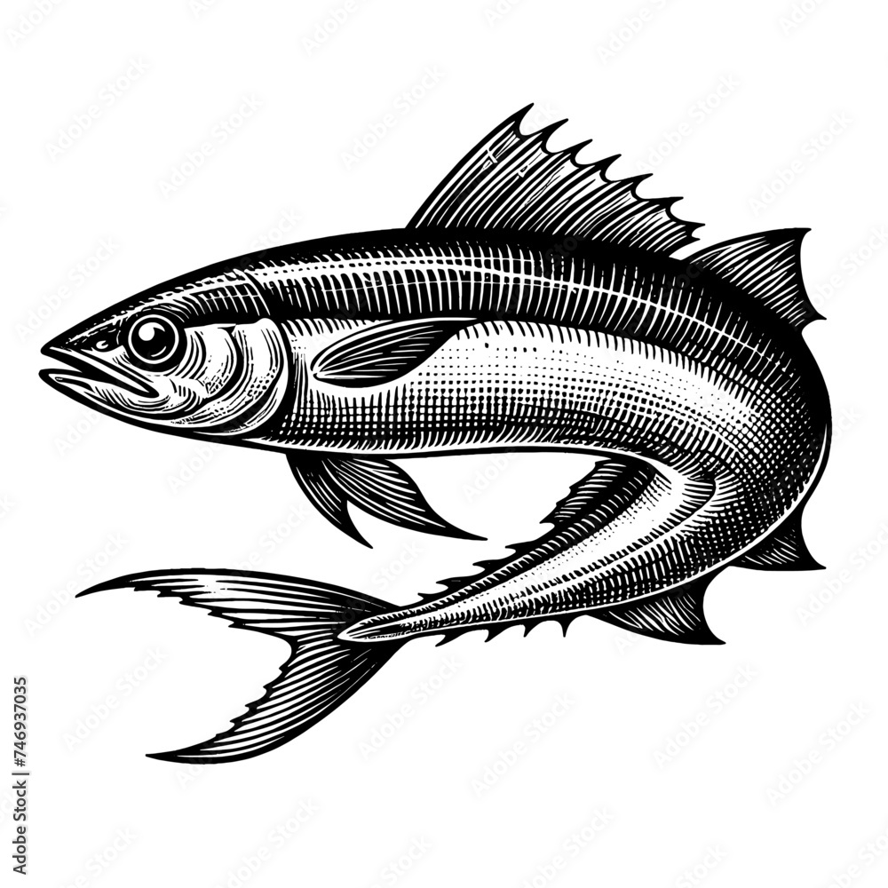 Black and white sardine fish drawing. Vector sketch isolated on white ...