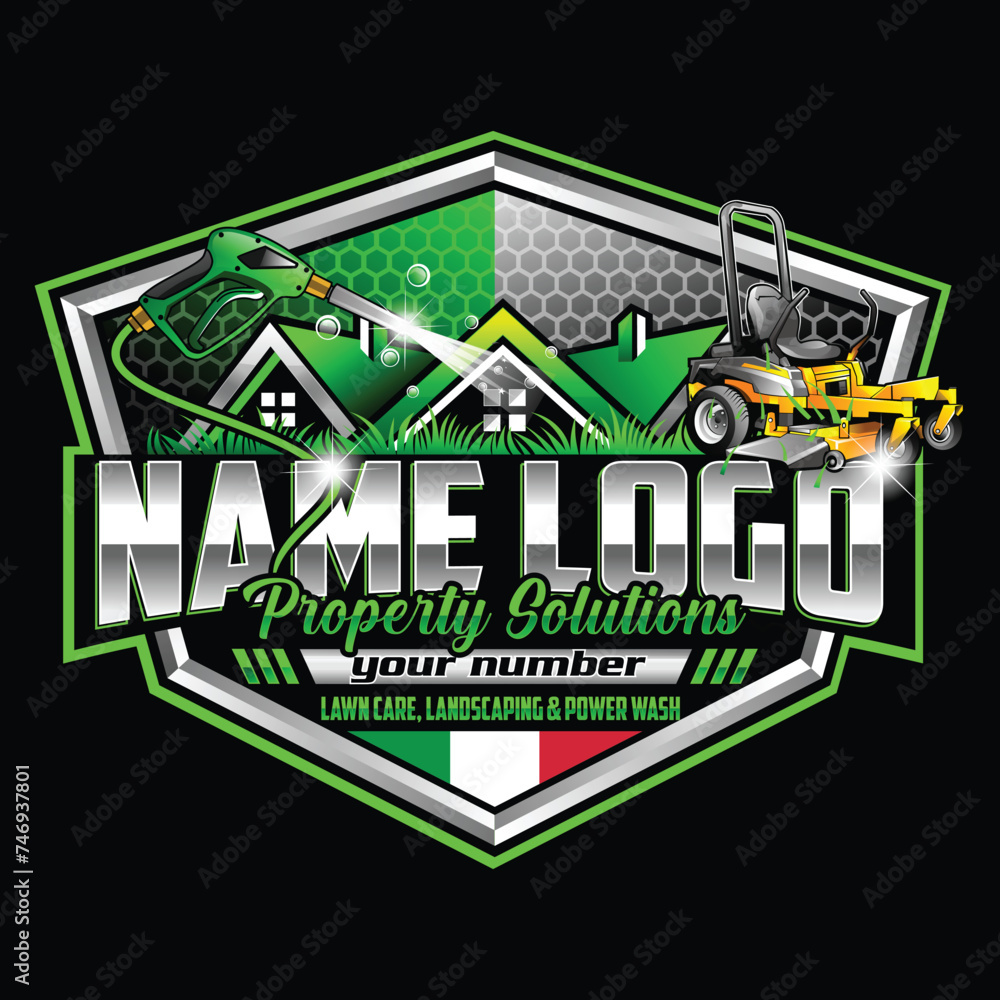 Vetor de Lawn Care and Landscaping emblem Logo. lawn care and service ...