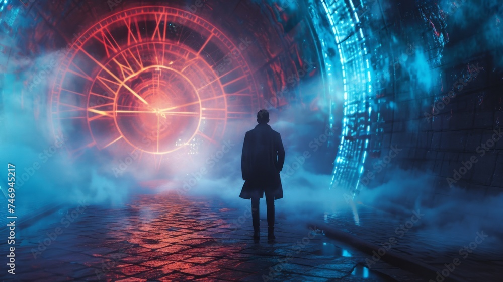 Time travel Technology Background with Clock concept and Time Machine ...