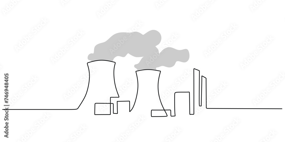 Industrial chimney continuous one line art drawing. Vector illustration ...