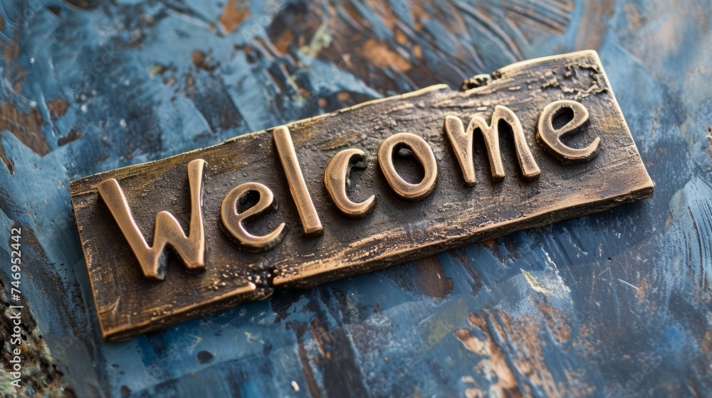 Bronze Welcome concept creative horizontal art poster. Photorealistic ...