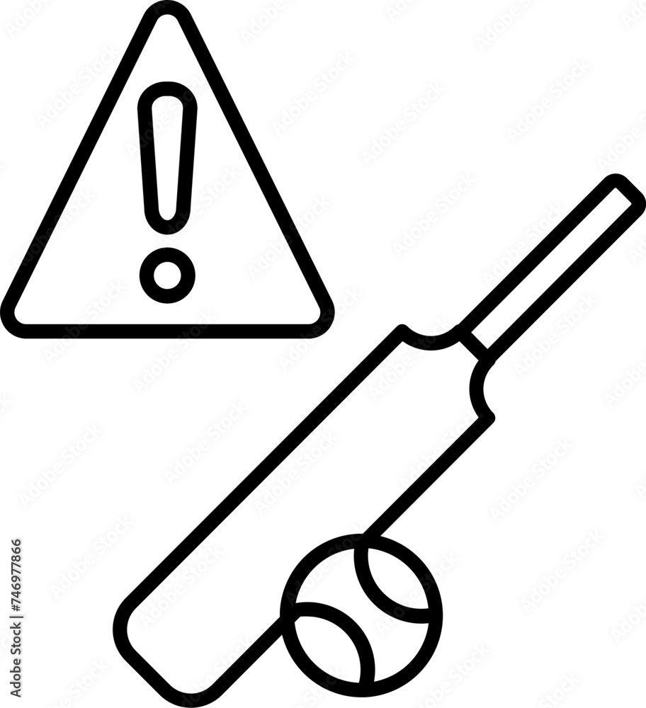 Warning Cricket bat and ball icon in black line art. Stock Vector ...