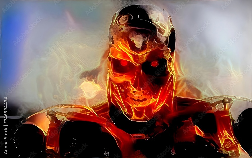 Digital Artwork - terminator robot on fire - prints wallpapers ...