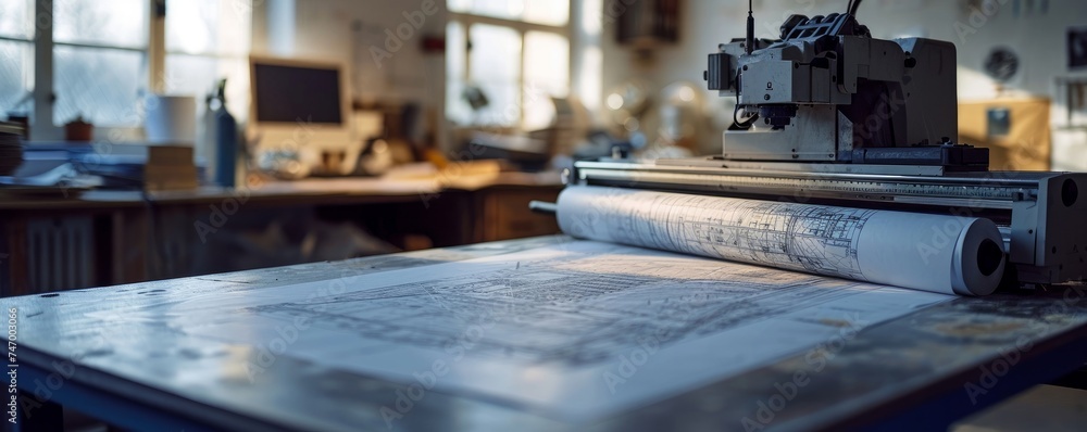 professional large format plotter at an engineering office printing ...