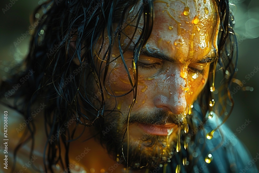 Jesus Christ anointed with the oil. Bible story. Stock Photo | Adobe Stock