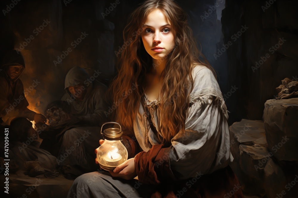 Mary Magdalene with an alabaster jar, biblical character. Stock ...